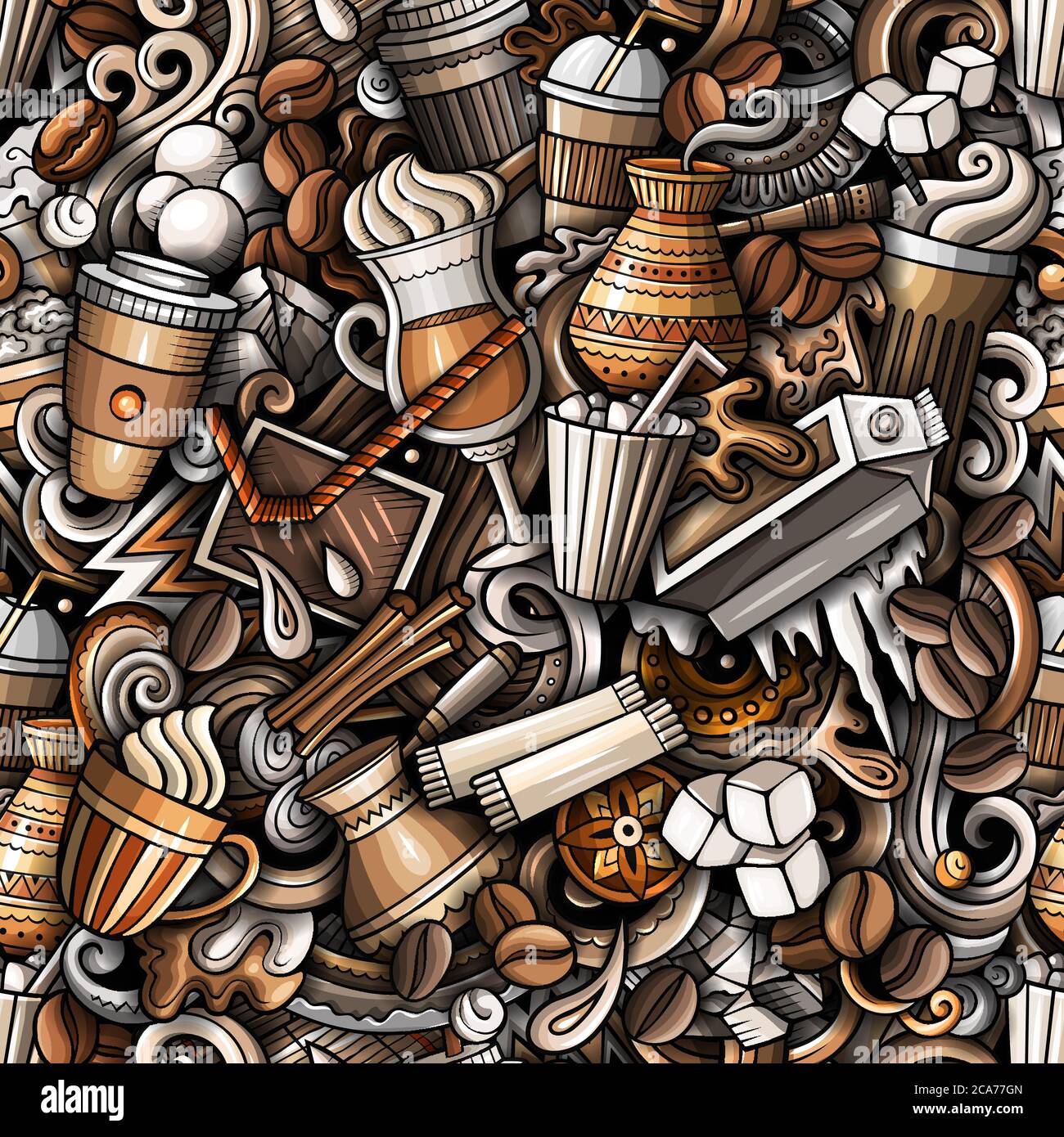 Iced Coffee hand drawn doodles seamless pattern Stock Vector Image ...
