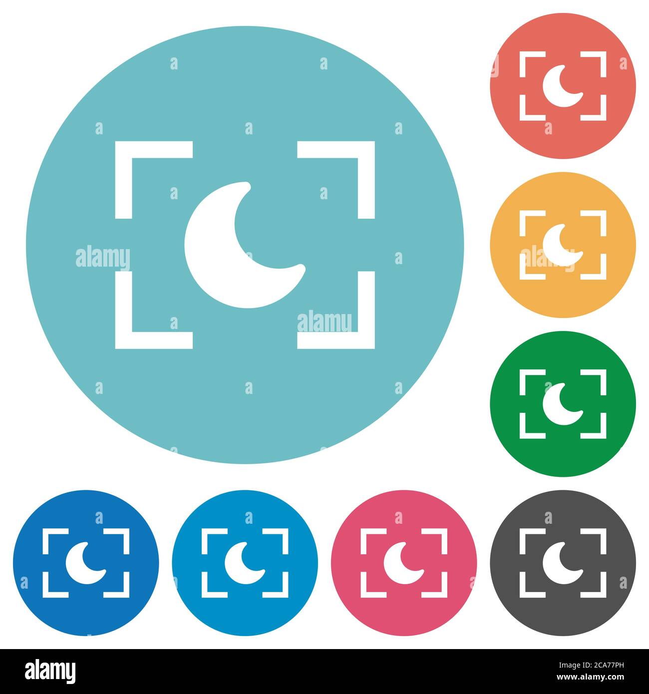 Camera night mode flat white icons on round color backgrounds Stock ...