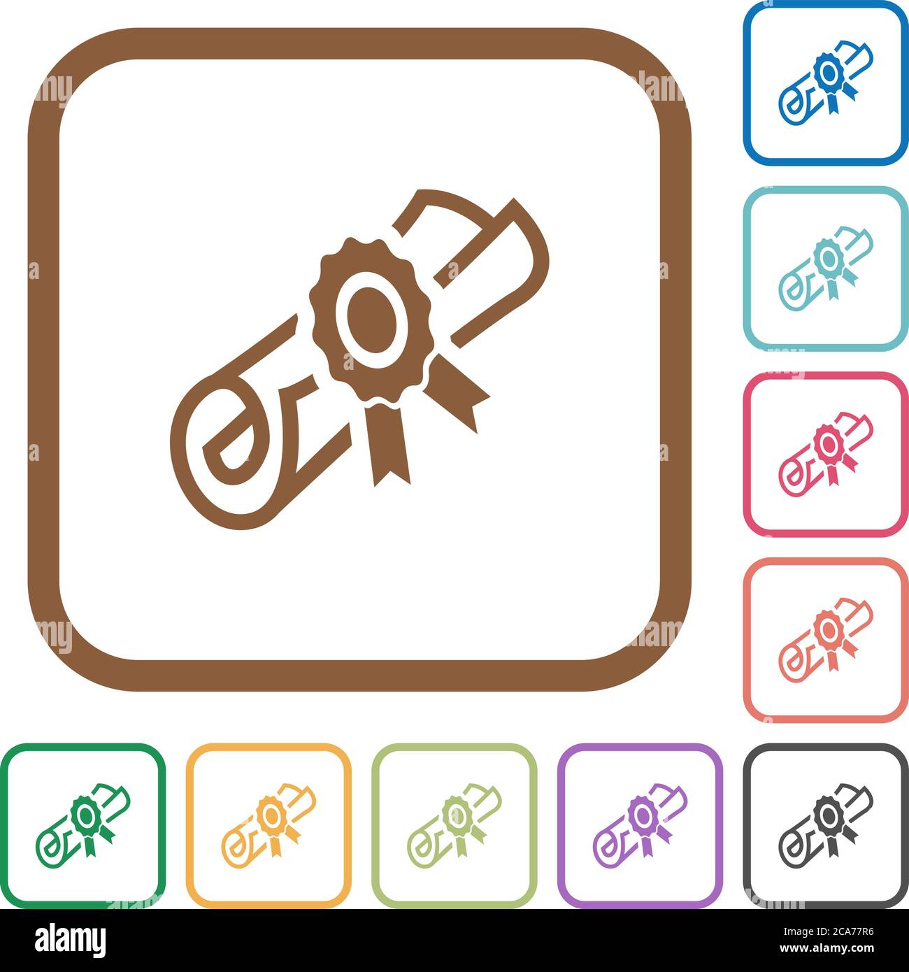 Diploma scroll with seal simple icons in color rounded square frames on white background Stock ...