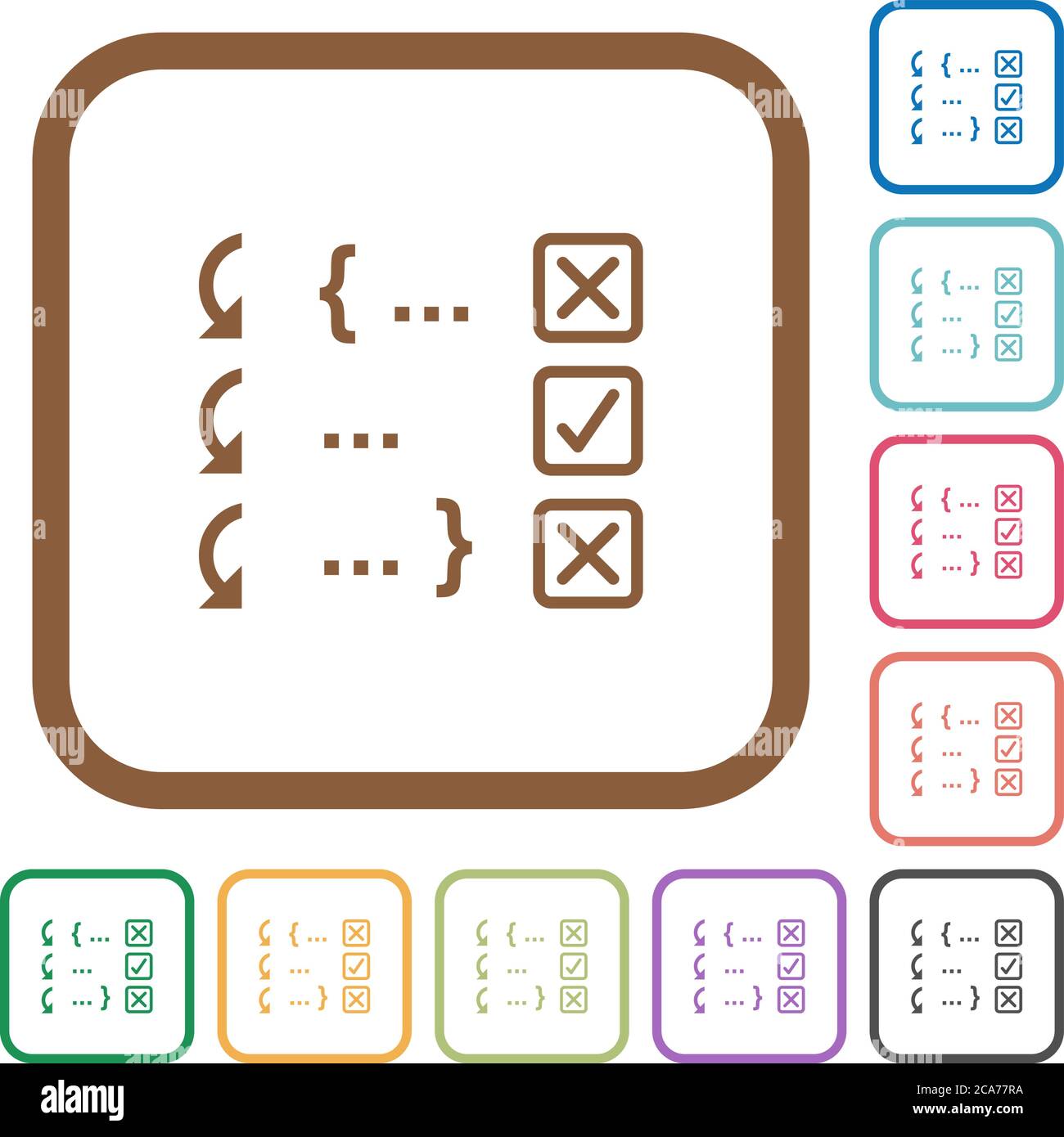 Debugging program simple icons in color rounded square frames on white background Stock Vector ...