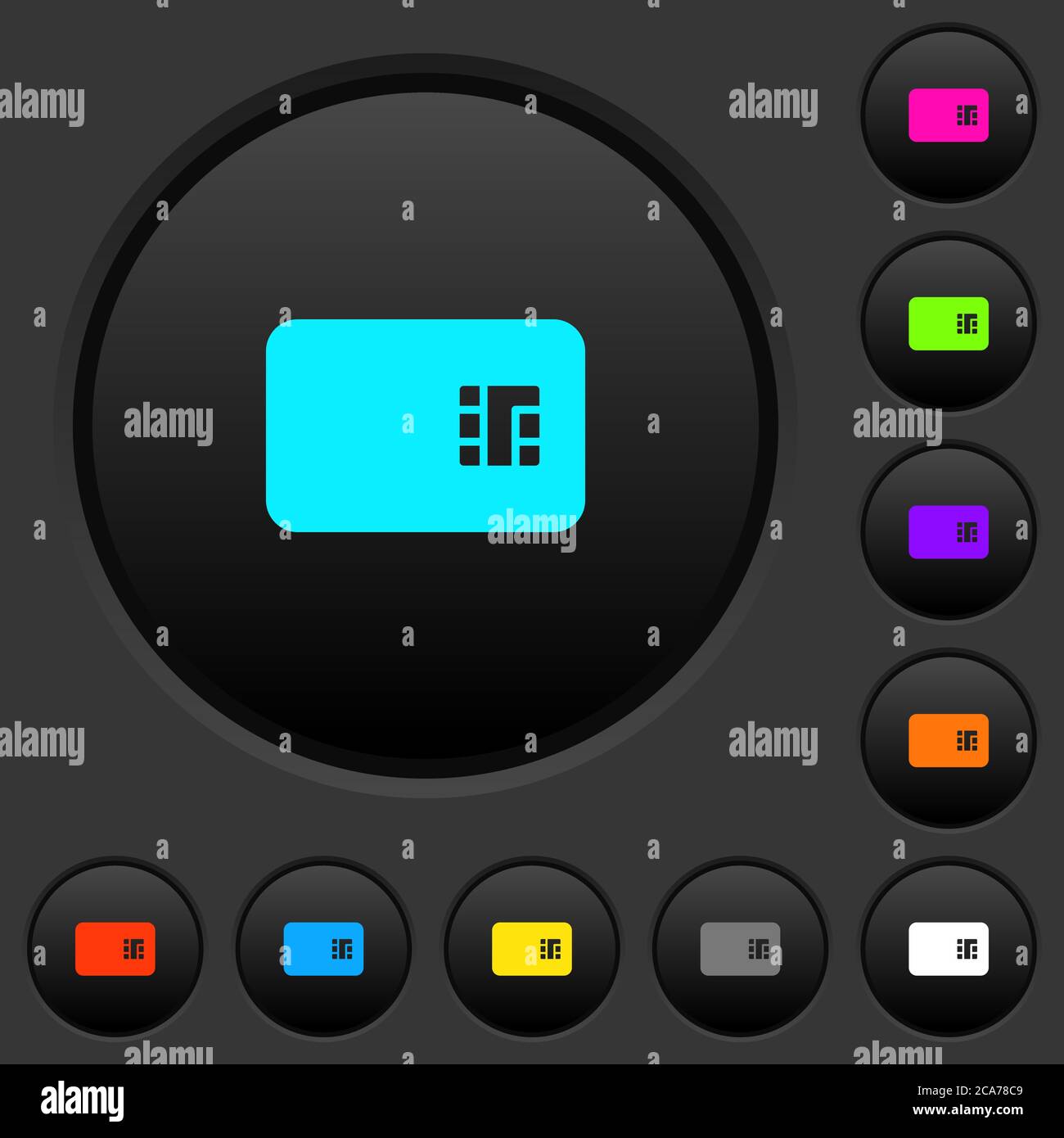 Chip card dark push buttons with vivid color icons on dark grey ...