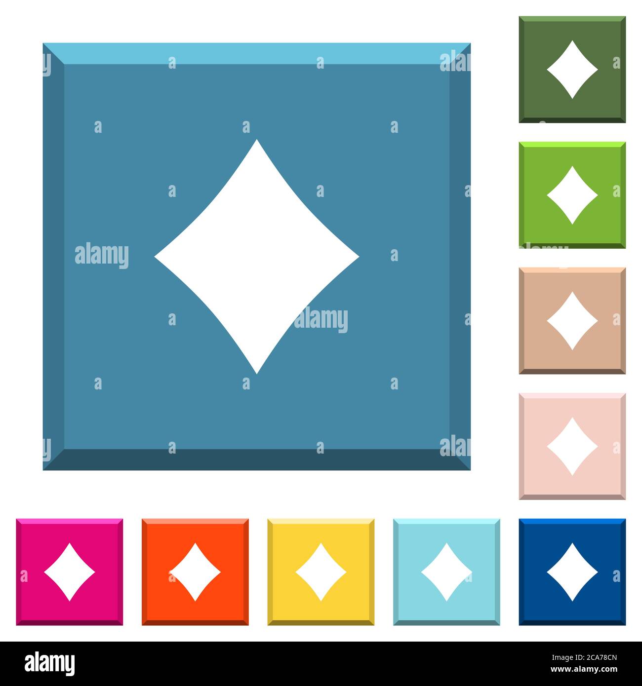 Diamond card symbol white icons on edged square buttons in various ...