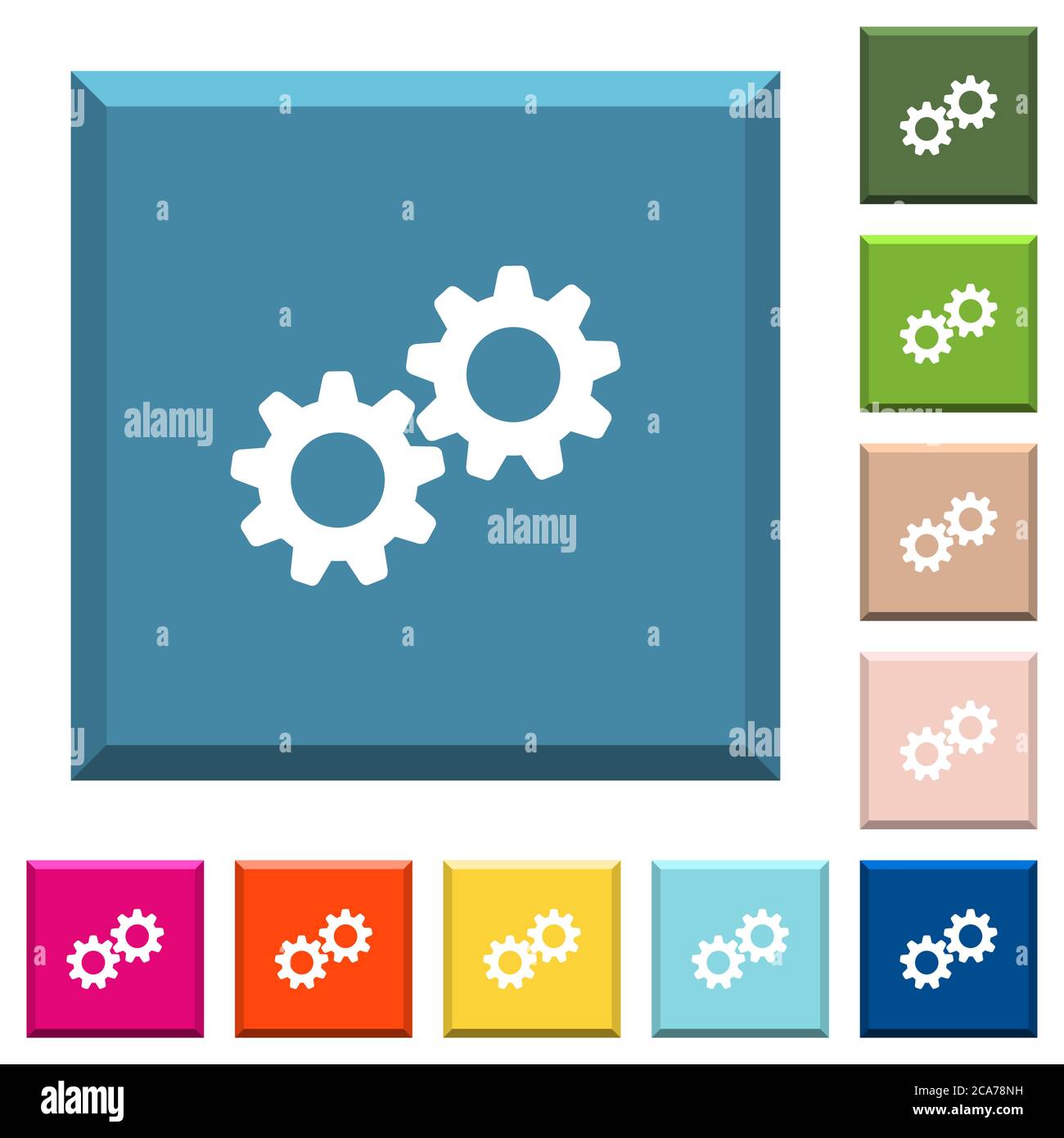 Collaboration white icons on edged square buttons in various trendy ...