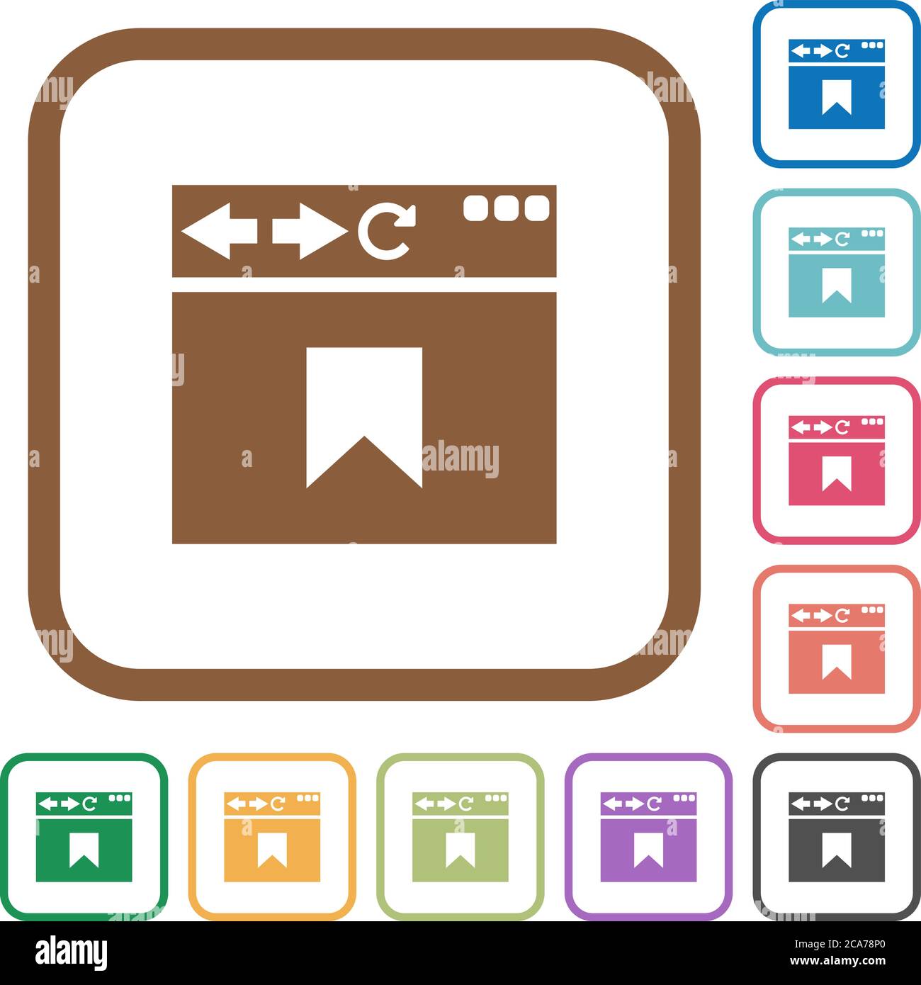 Browser bookmark simple icons in color rounded square frames on white ...
