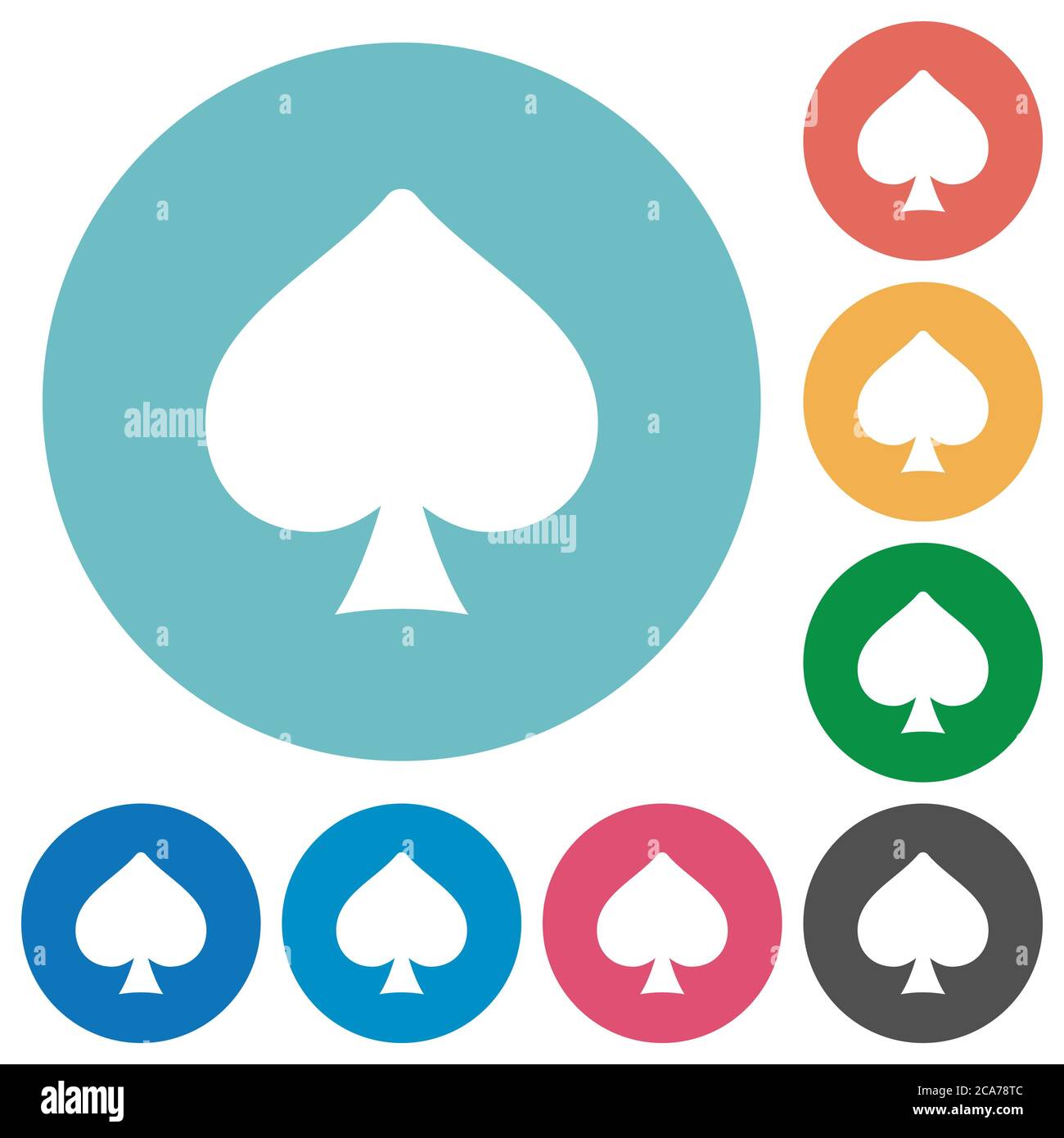 Spades card symbol flat white icons on round color backgrounds Stock ...