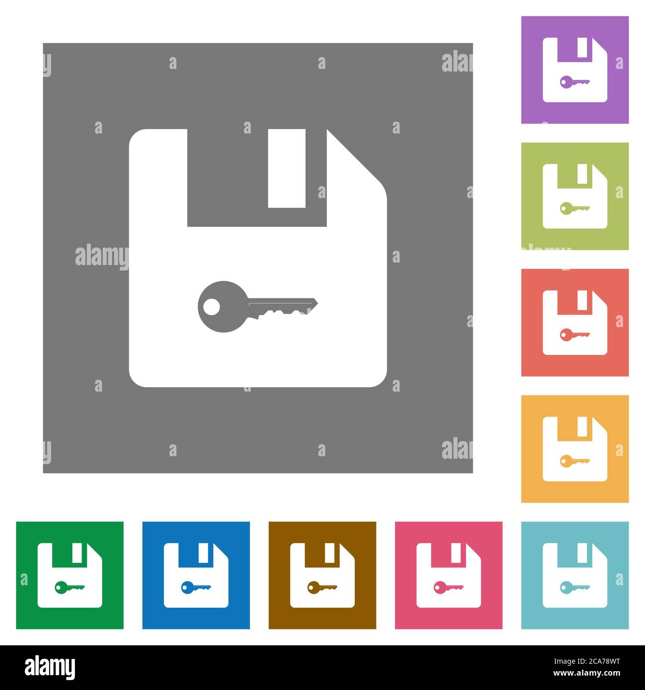 Encrypt file flat icons on simple color square backgrounds Stock Vector ...