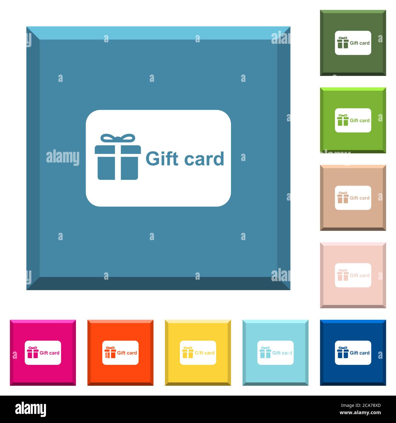 Gift card with text white icons on edged square buttons in various ...