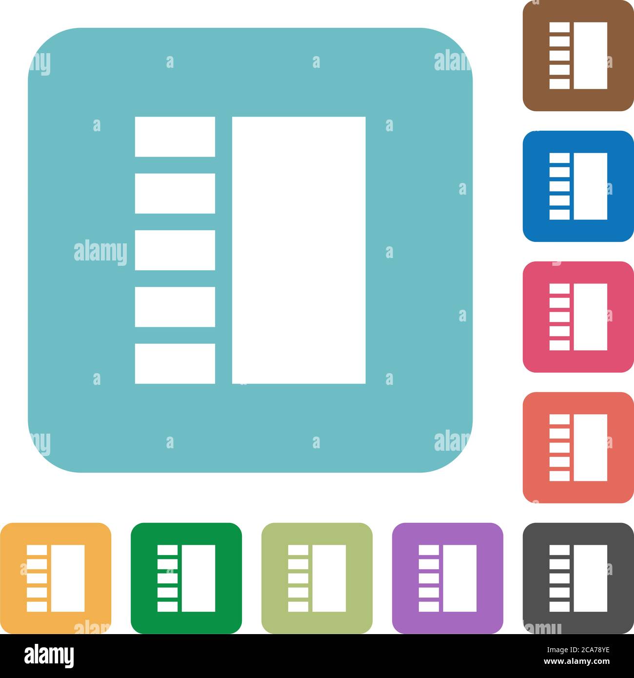Vertical tabbed layout white flat icons on color rounded square ...