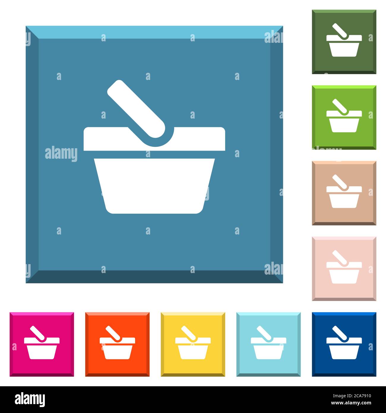 Shopping basket white icons on edged square buttons in various trendy ...