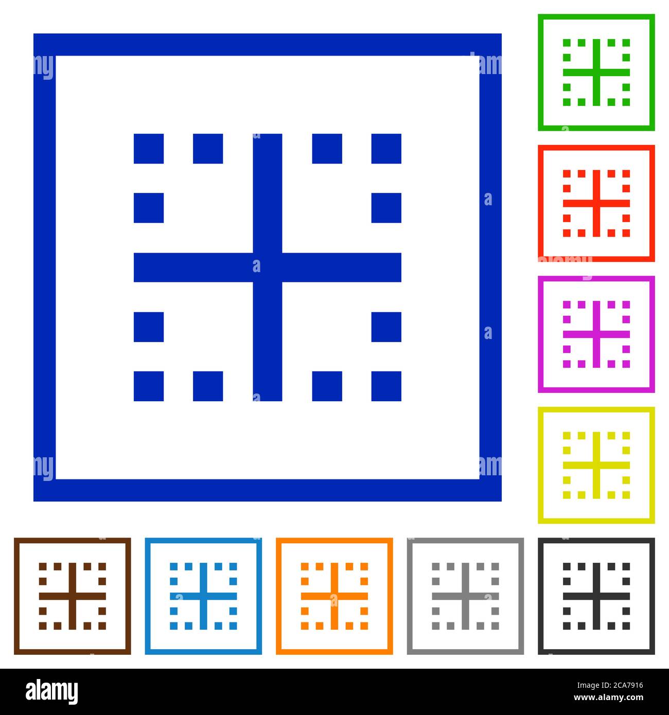 Inner borders flat color icons in square frames on white background ...