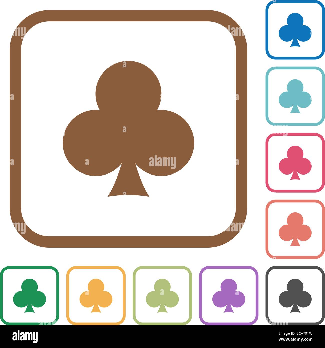 Club card symbol simple icons in color rounded square frames on white ...