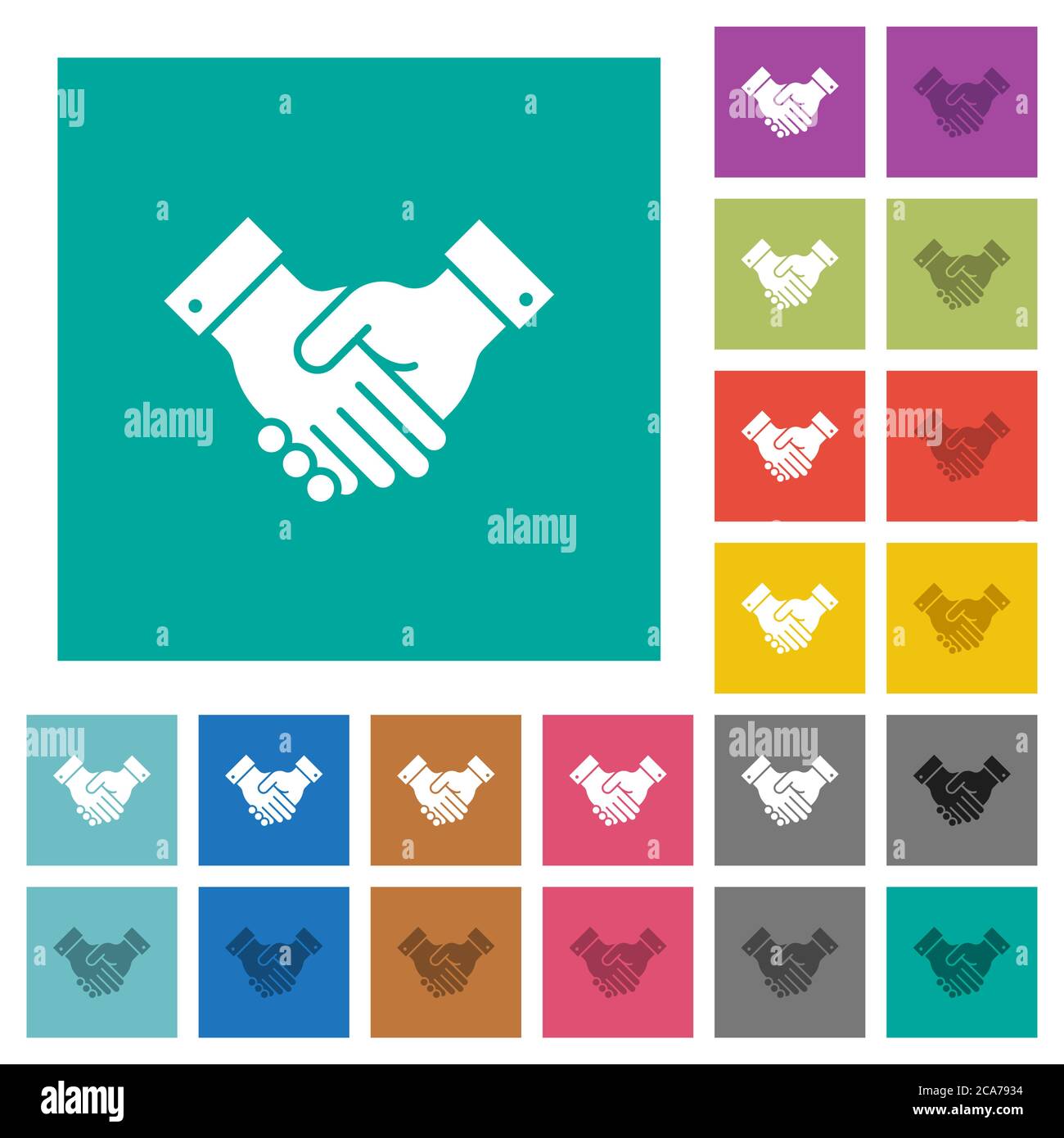 Partnership multi colored flat icons on plain square backgrounds ...