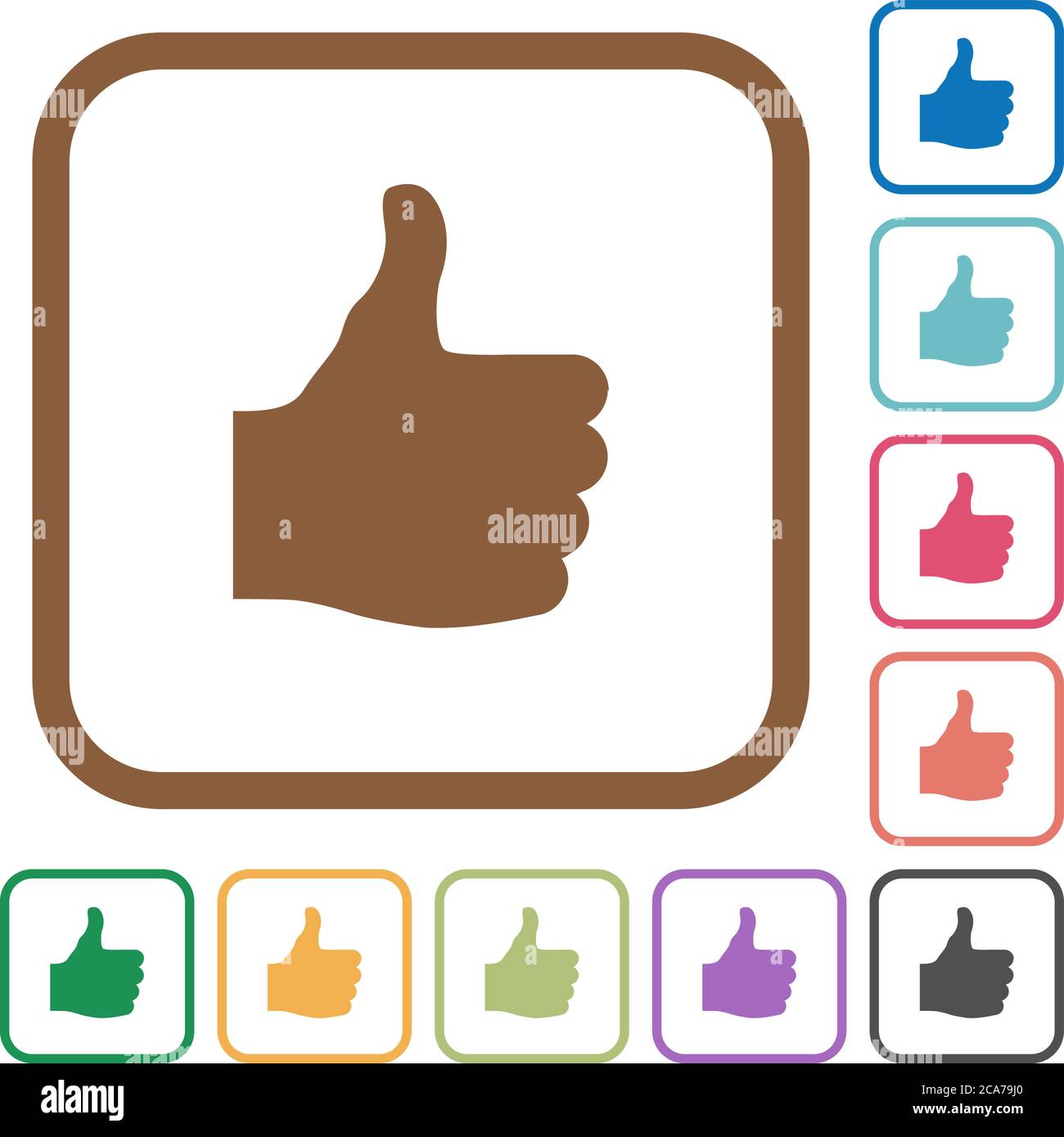 Thumbs up simple icons in color rounded square frames on white ...