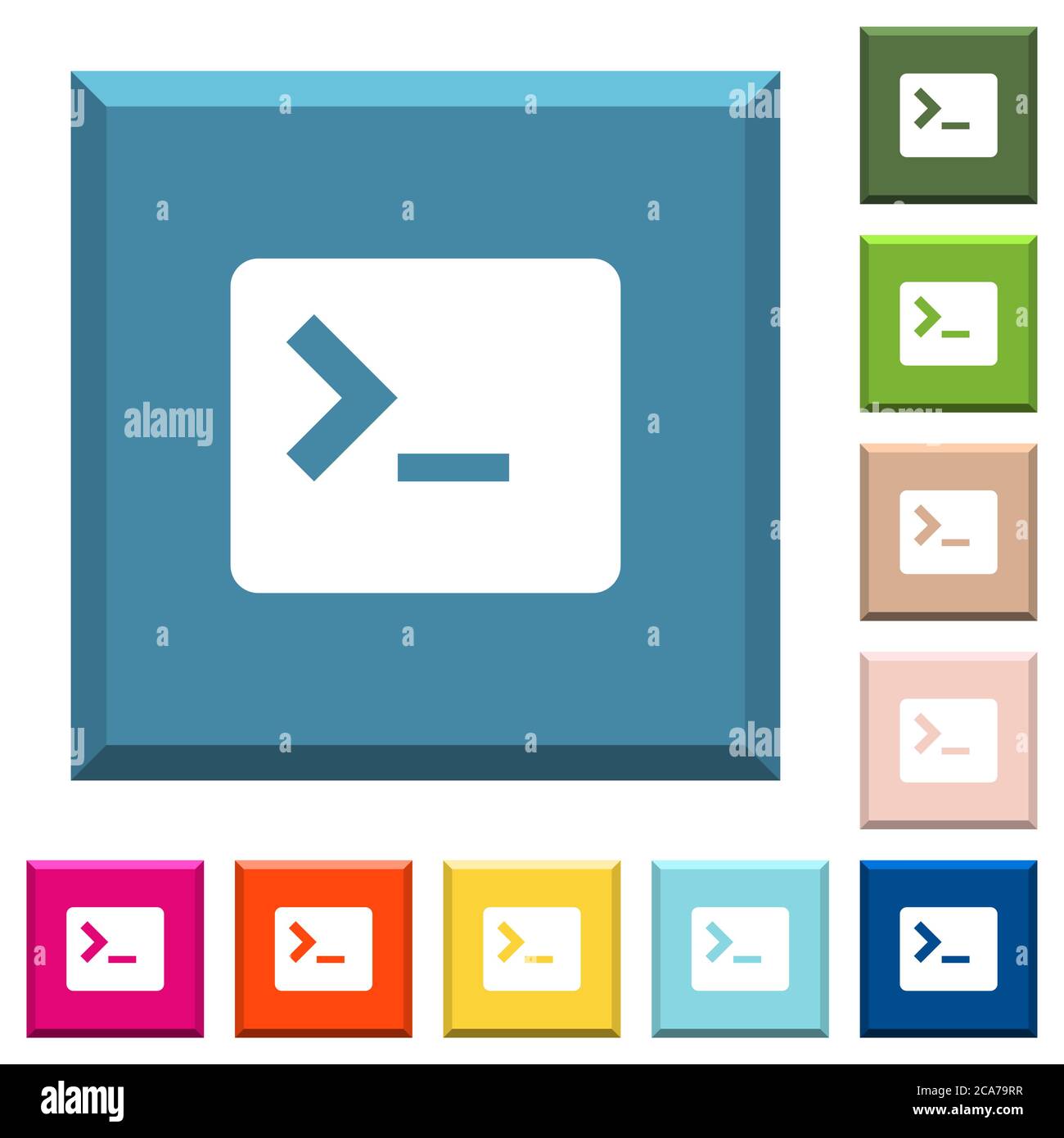 Command terminal white icons on edged square buttons in various trendy ...