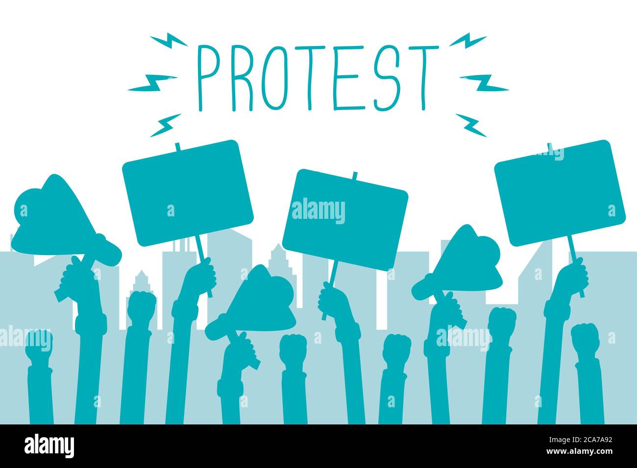 hands holding protest banner and megaphones icon vector illustration ...