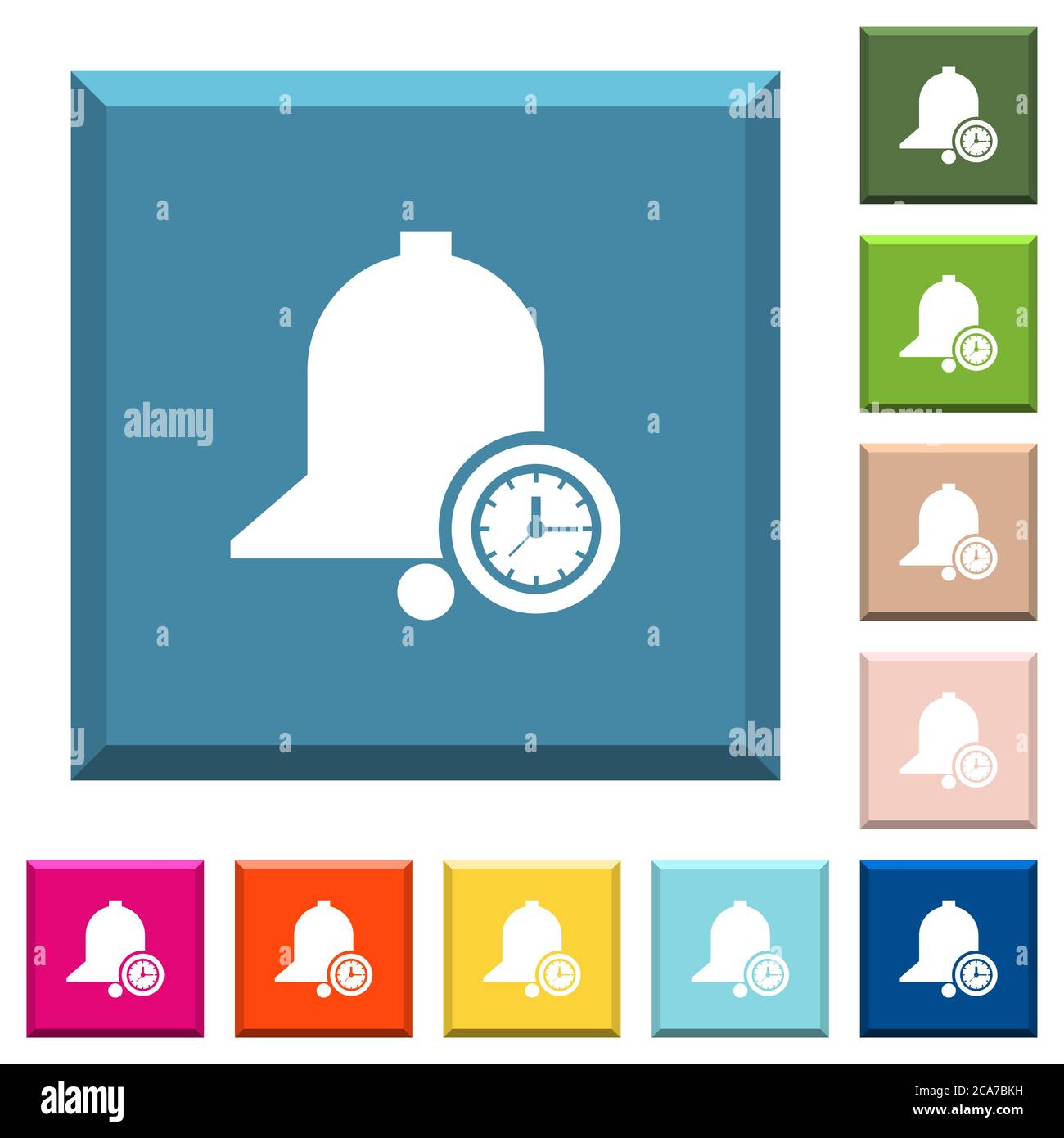Reminder time white icons on edged square buttons in various trendy ...