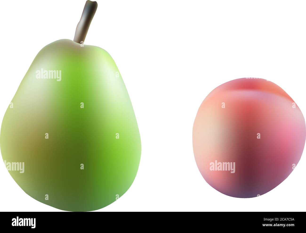Realistic pear and peach on a white background. Vector illustration ...