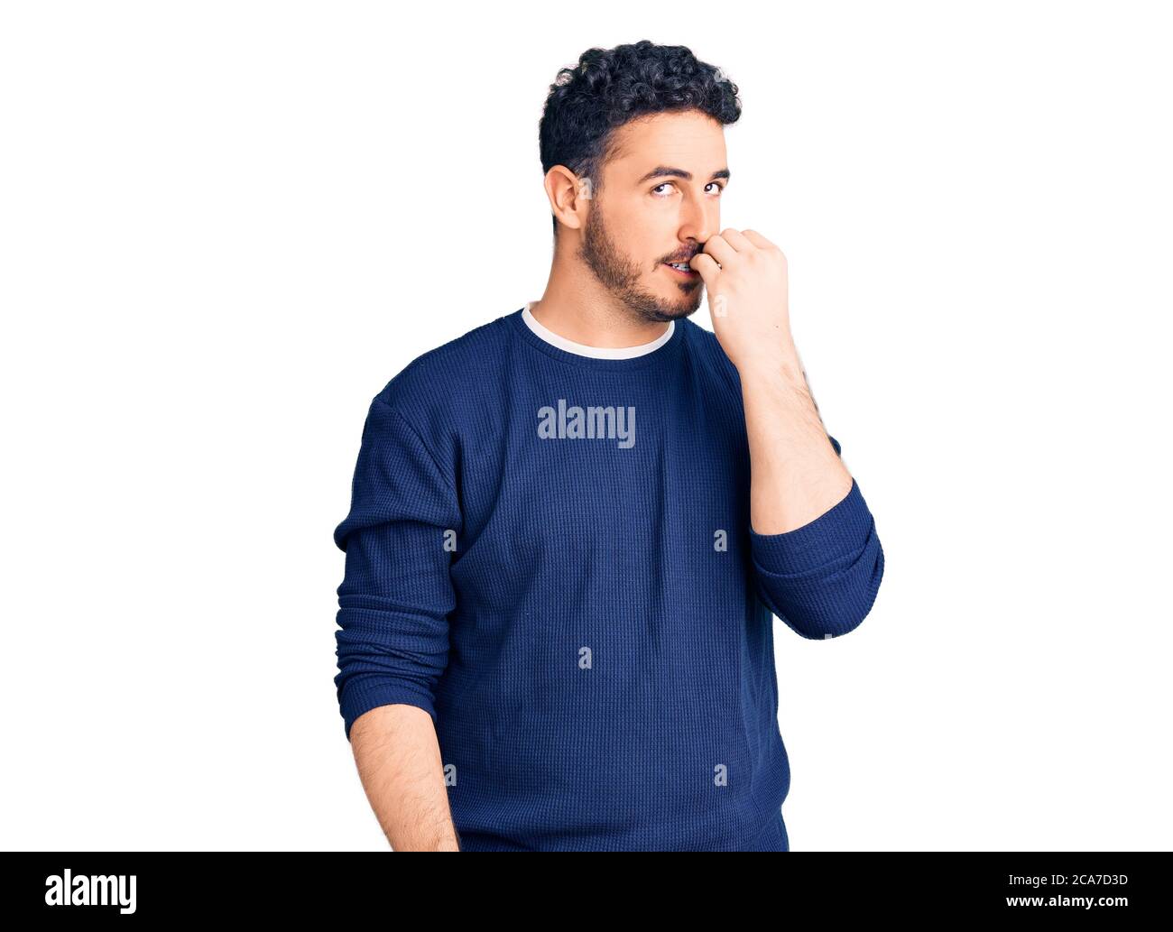 Young hispanic man wearing casual clothes looking stressed and nervous ...