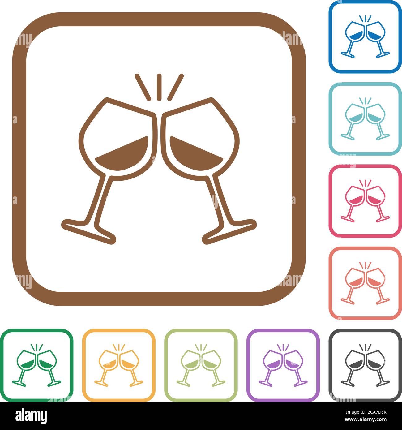 Toasting with wine simple icons in color rounded square frames on white ...