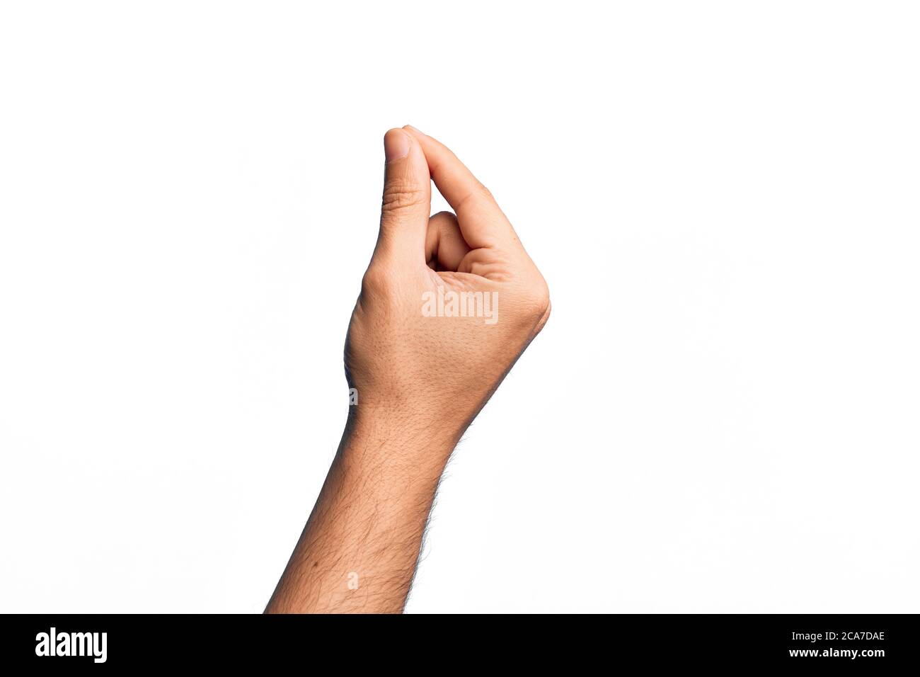 Hand of caucasian young man showing fingers over isolated white ...