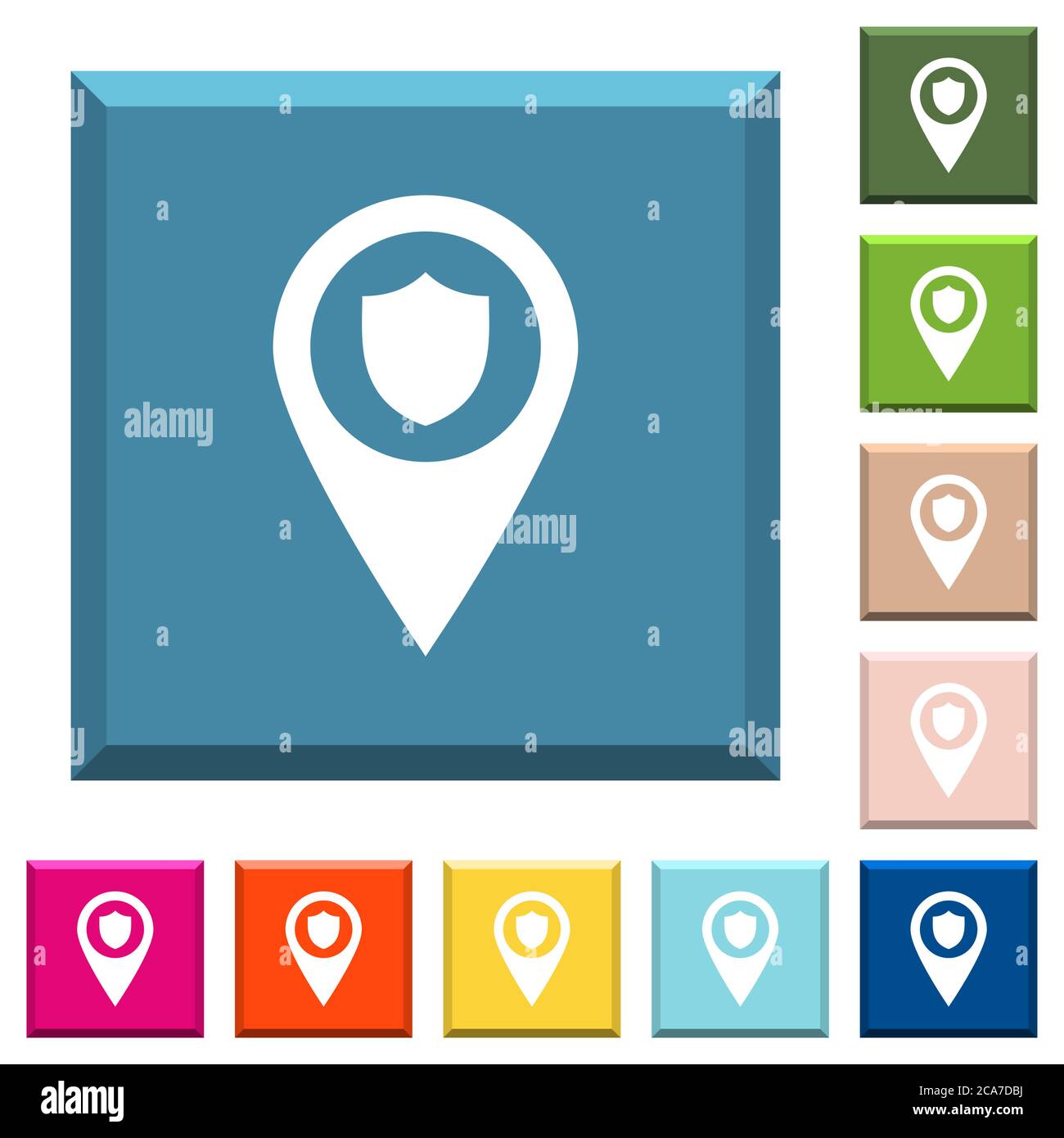 Police station GPS map location white icons on edged square buttons in ...