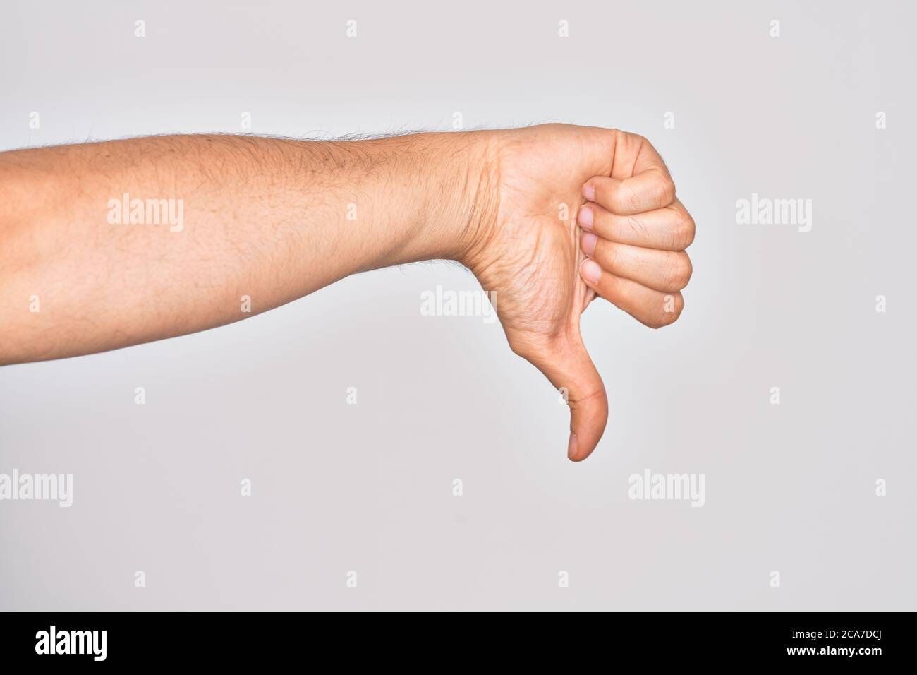 Hand of caucasian young man showing fingers over isolated white ...