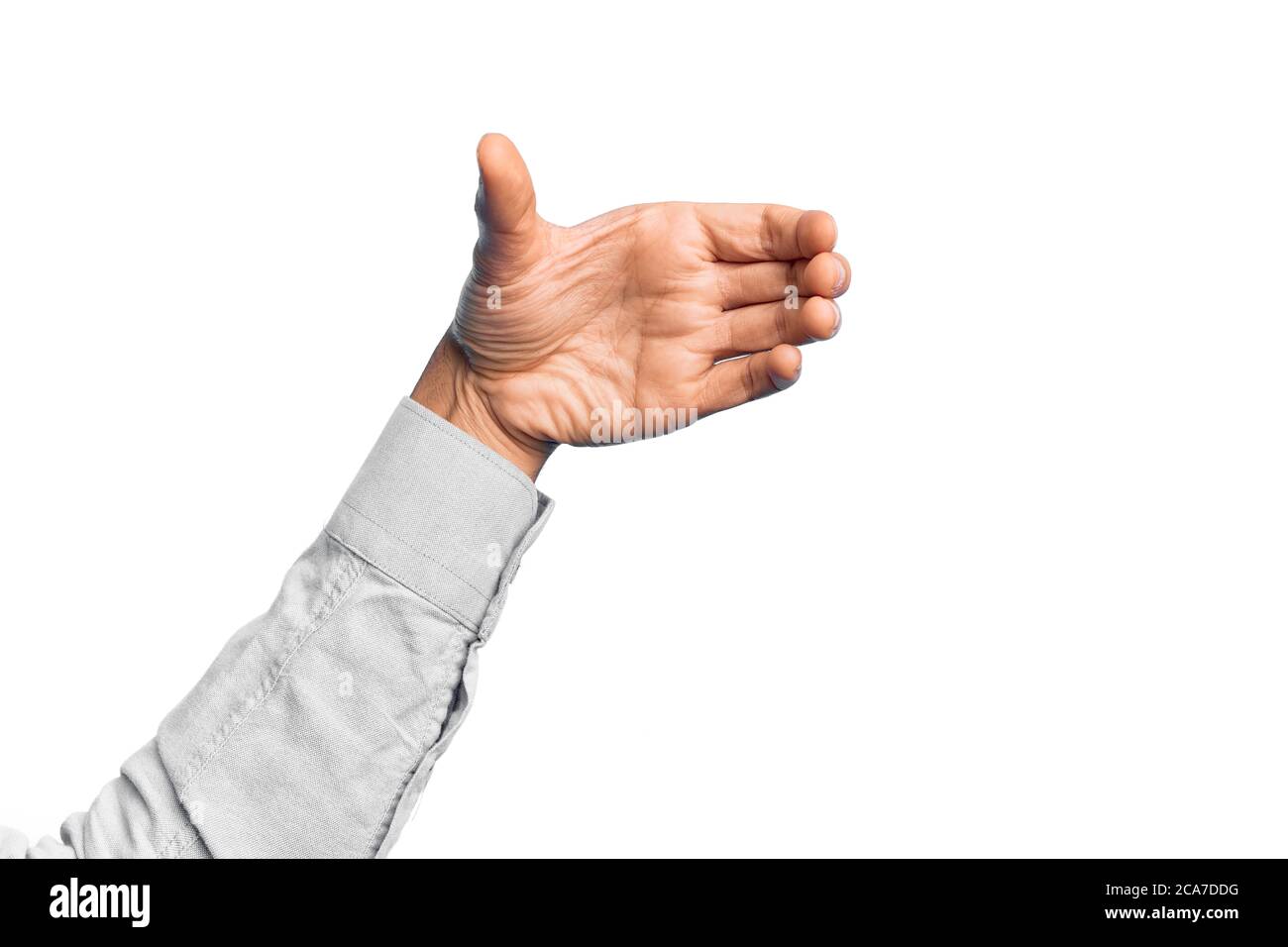 Hand of caucasian young man showing fingers over isolated white ...
