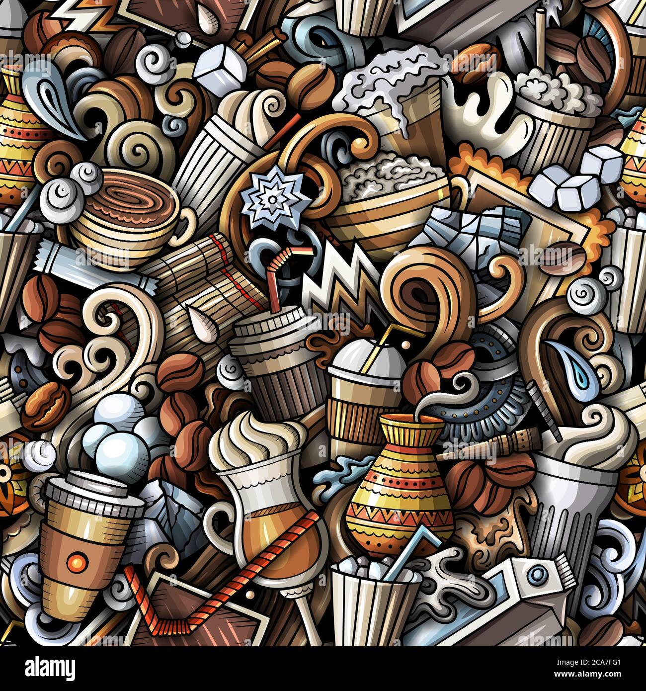 Iced Coffee hand drawn doodles seamless pattern Stock Vector Image ...