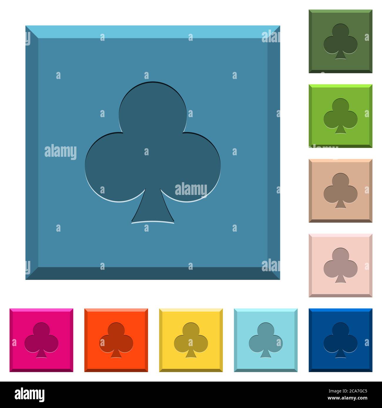 Club card symbol engraved icons on edged square buttons in various ...