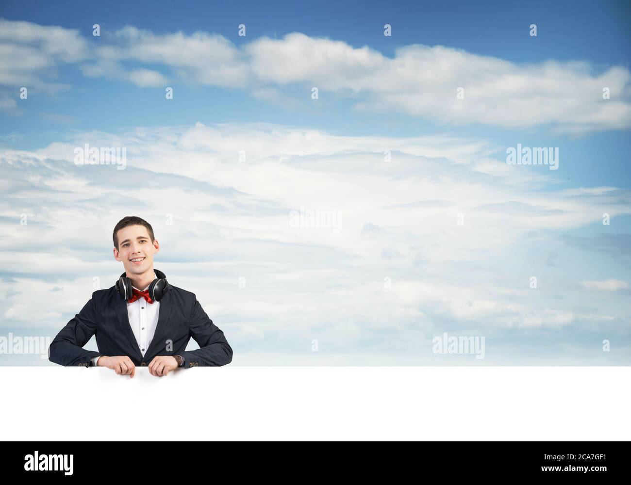 Guy with white billboard Stock Photo - Alamy