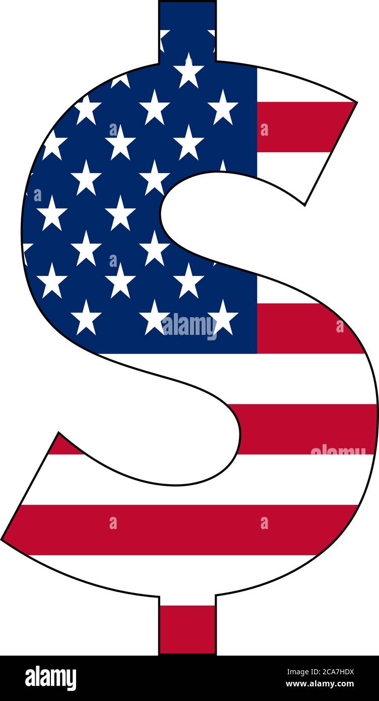 Vector dollar sign with American flag inside isolated on white ...