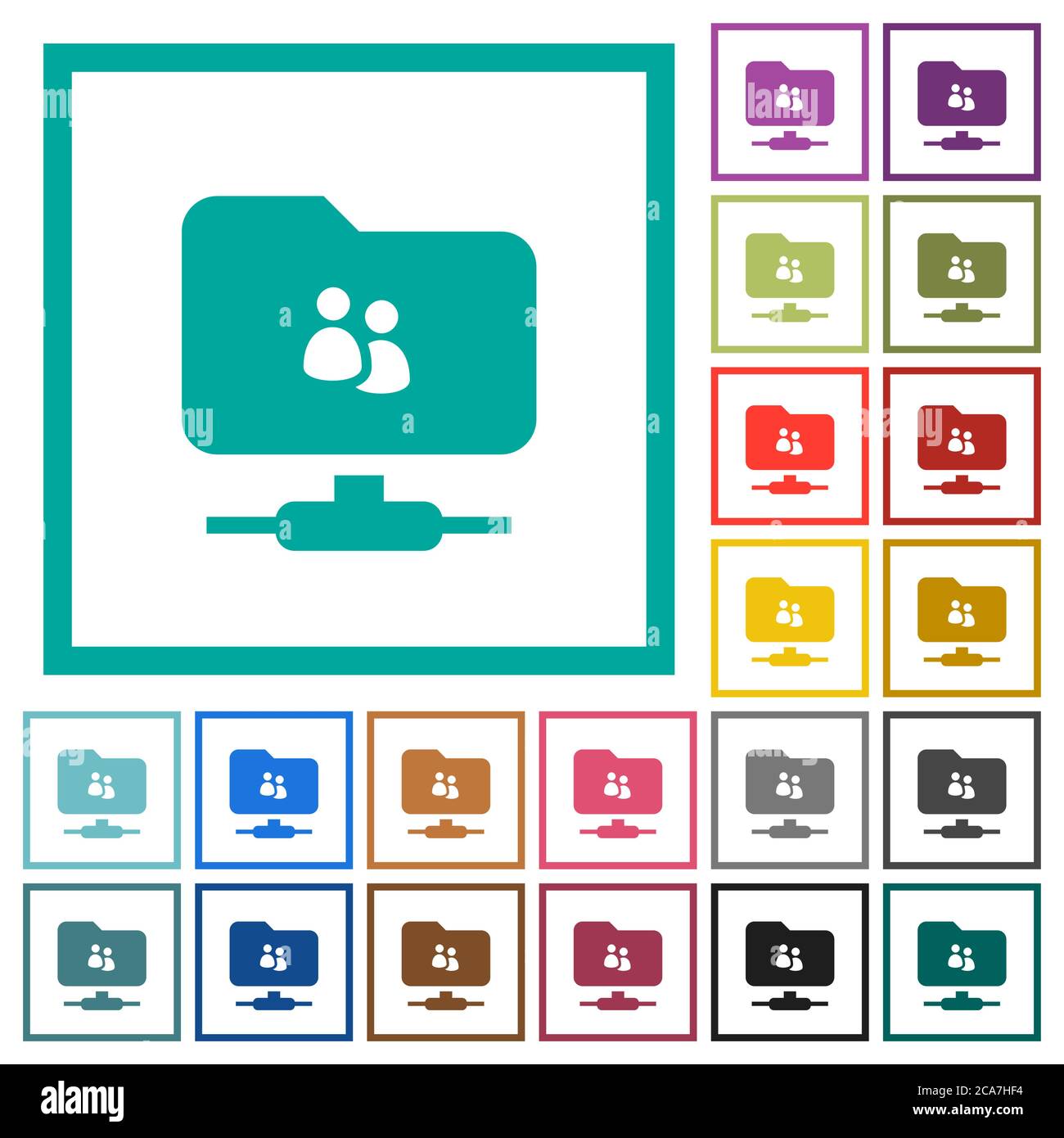 FTP group flat color icons with quadrant frames on white background ...