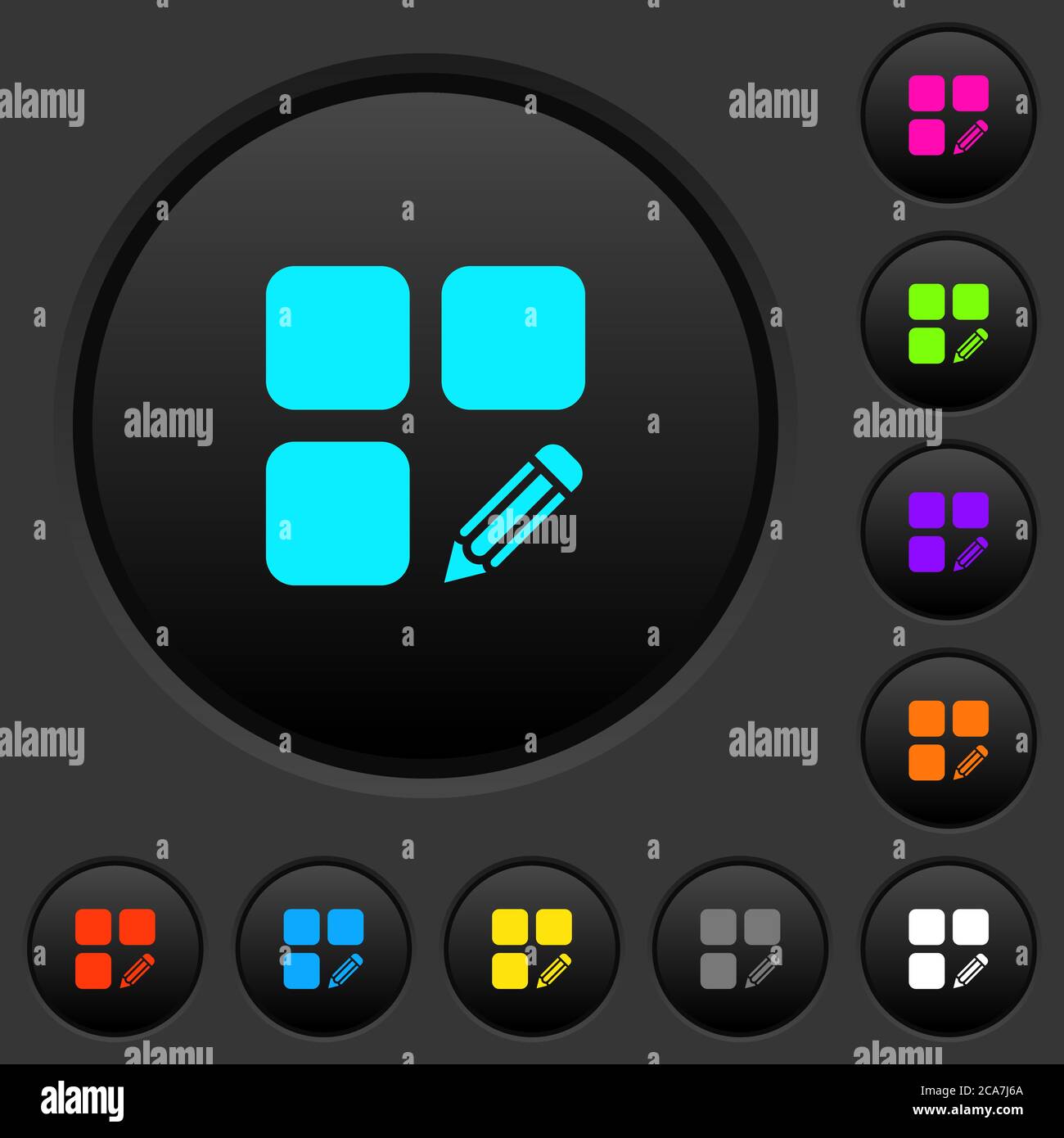Edit component dark push buttons with vivid color icons on dark grey ...