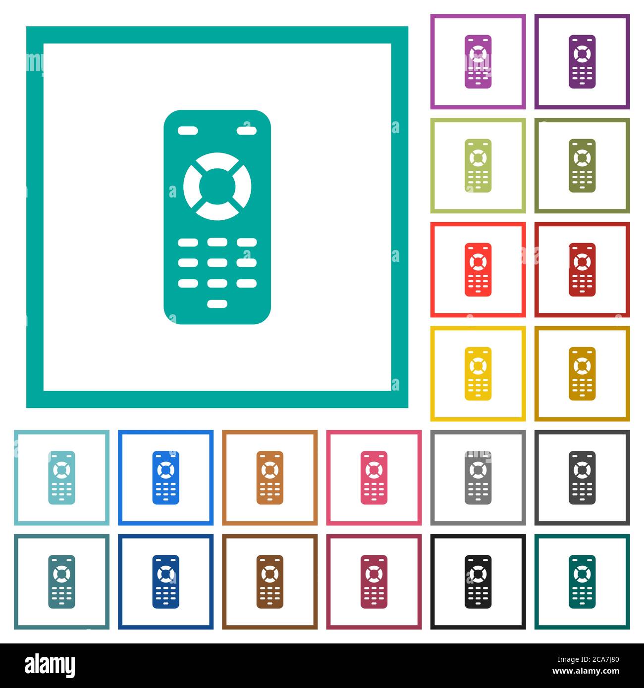 Remote control flat color icons with quadrant frames on white ...