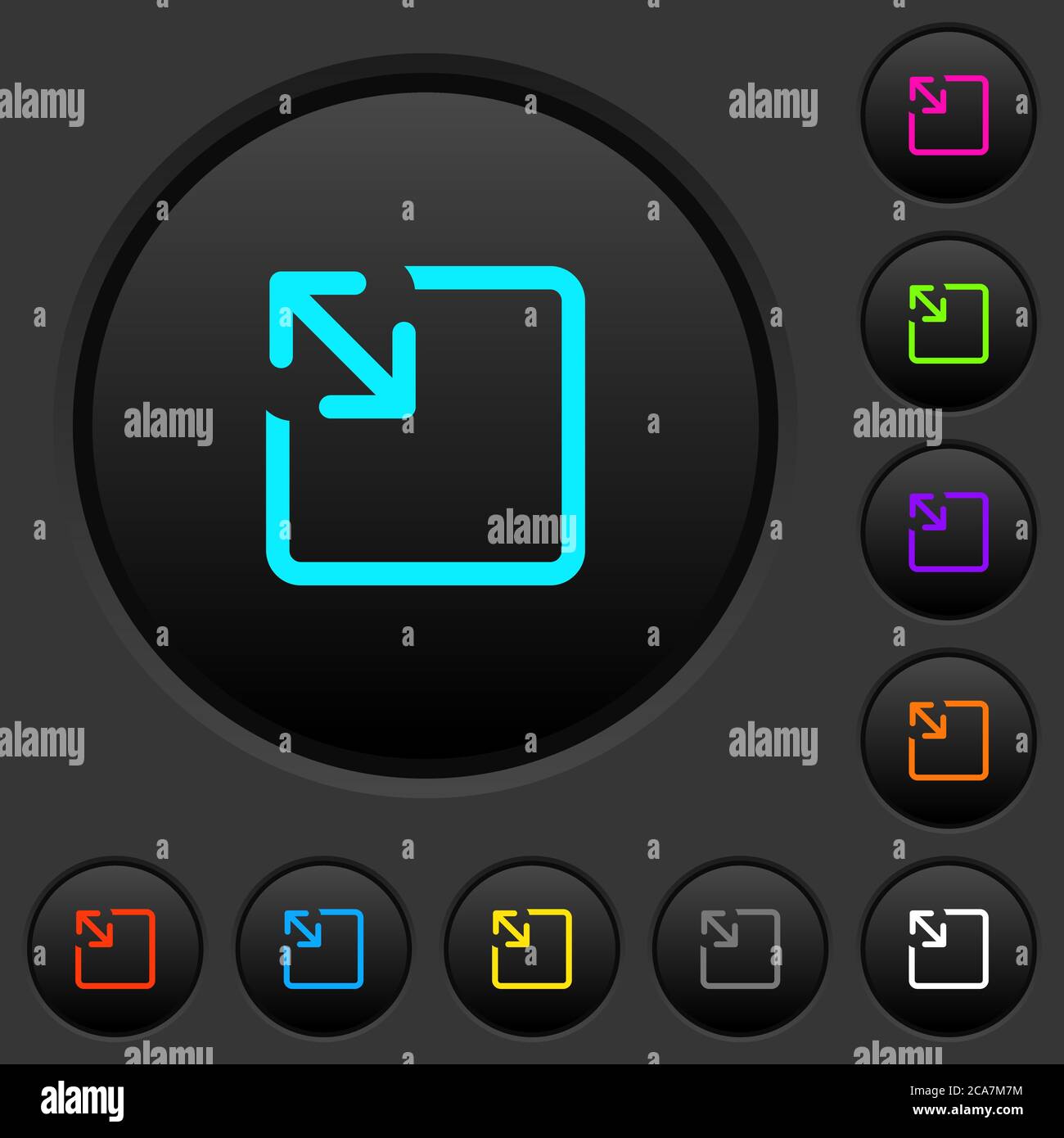 Resize object dark push buttons with vivid color icons on dark grey ...