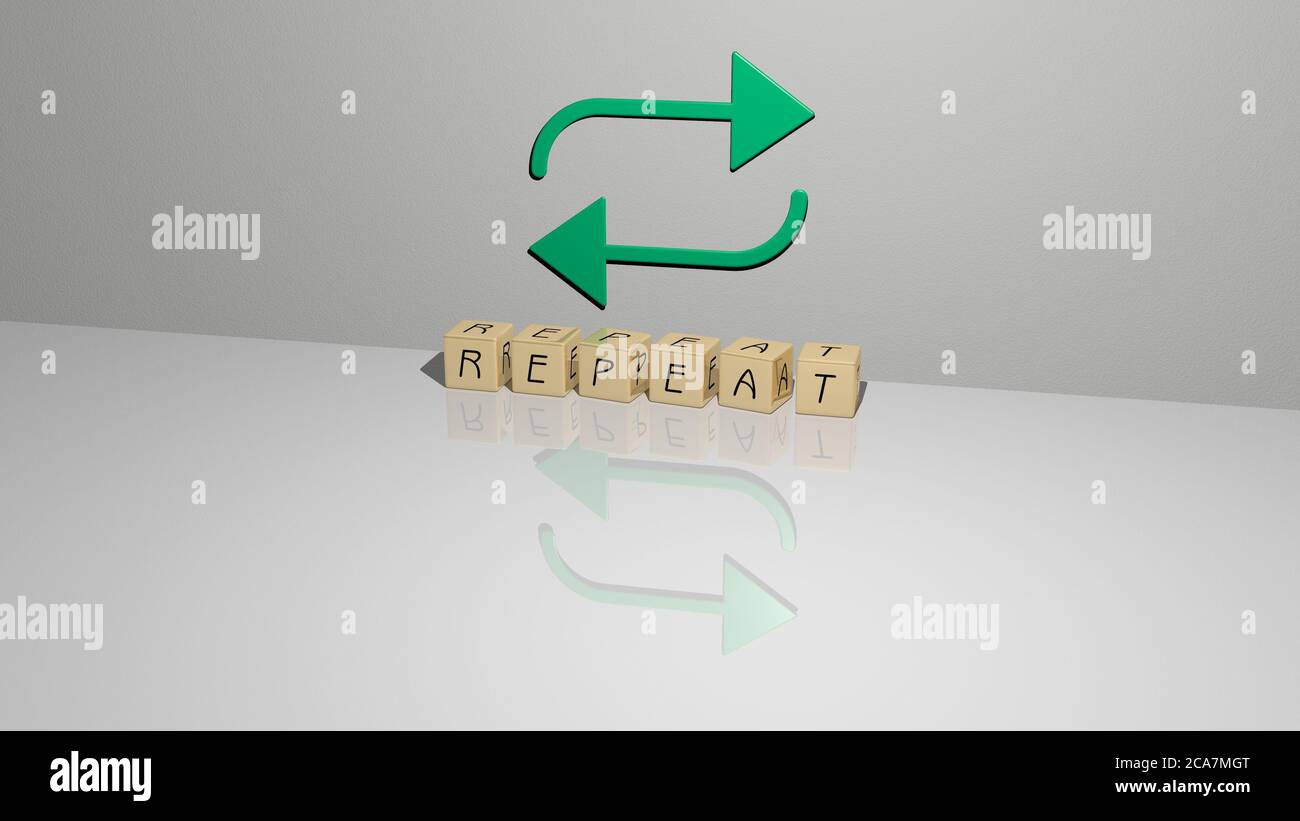 3D representation of REPEAT with icon on the wall and text arranged by ...