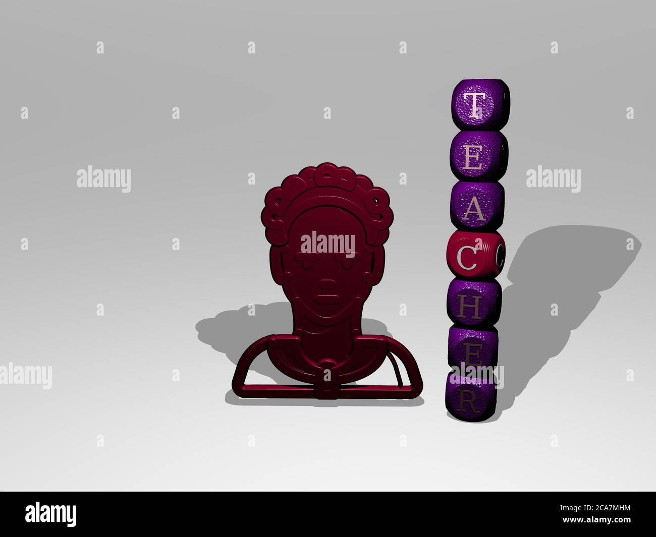 3D representation of TEACHER with icon on the wall and text arranged by ...