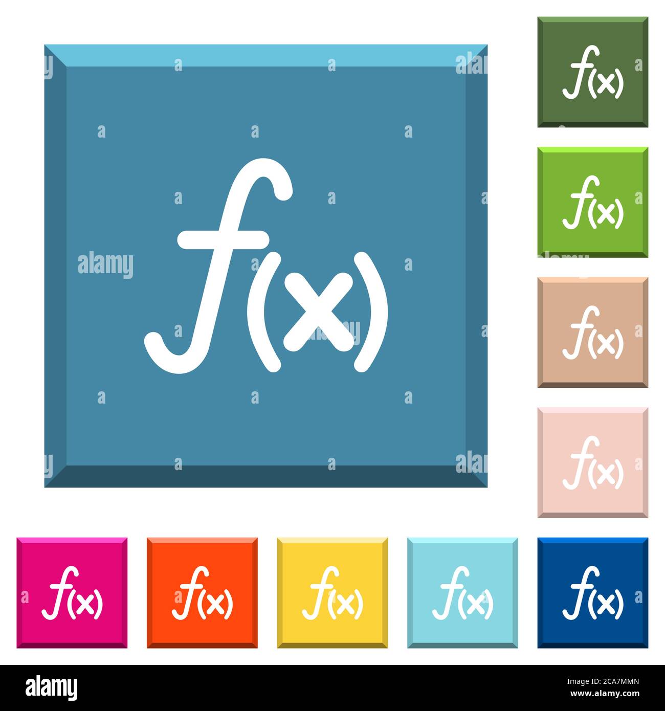 Function white icons on edged square buttons in various trendy colors ...