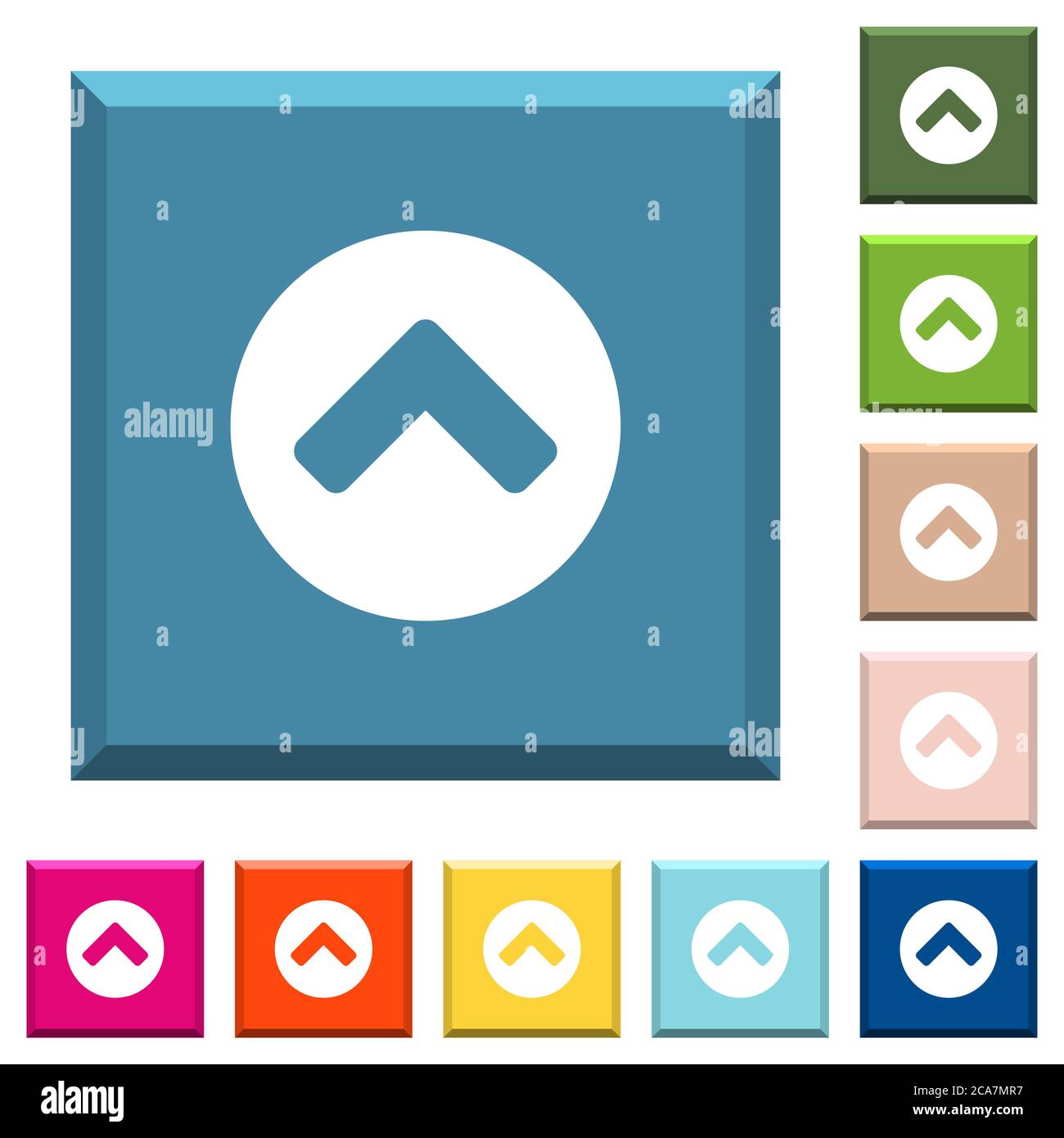 Chevron up white icons on edged square buttons in various trendy colors ...