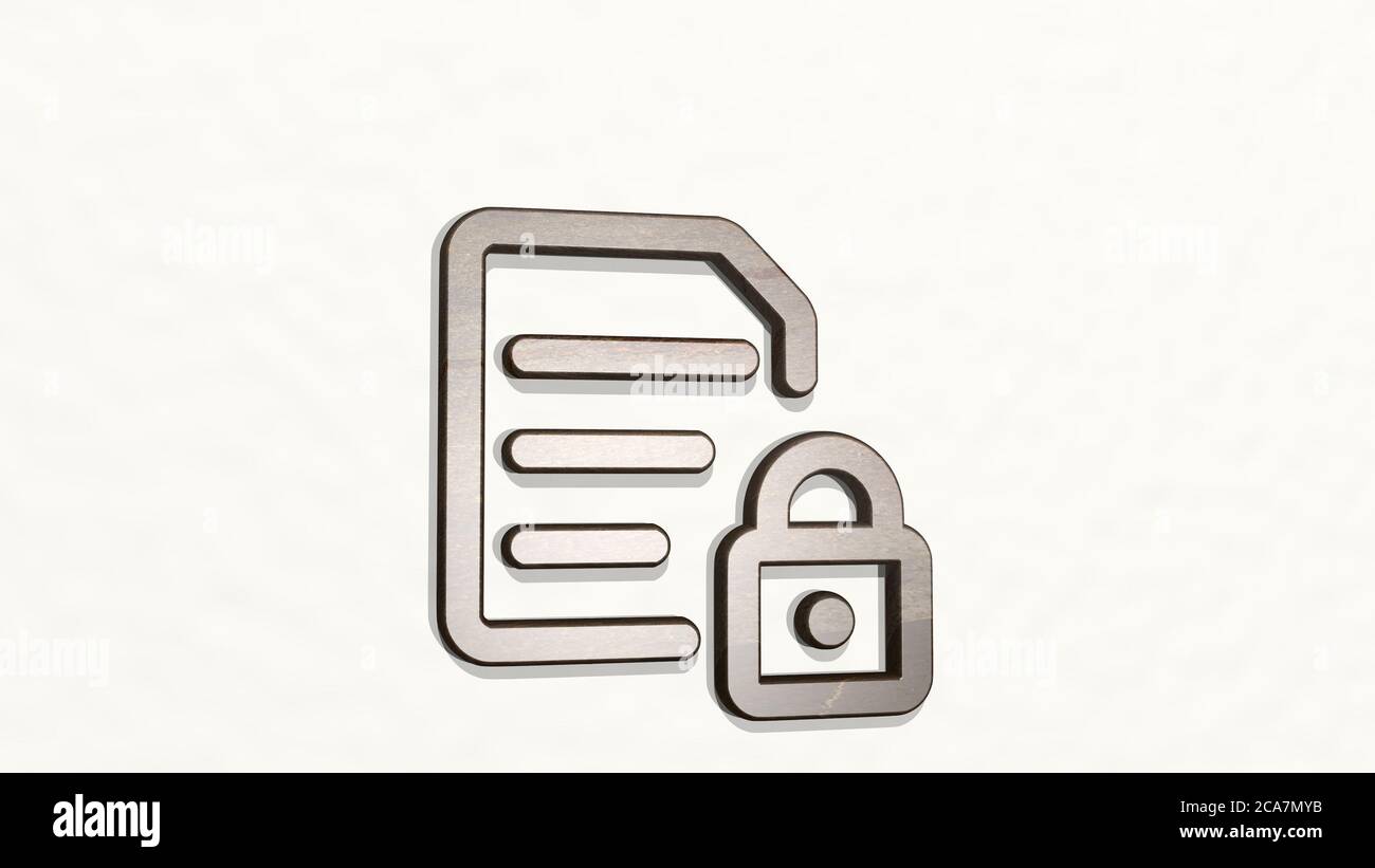 COMMON FILE TEXT LOCK on the wall. 3D illustration of metallic ...