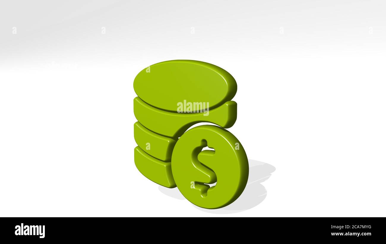 DATABASE CASH stand with shadow. 3D illustration of metallic sculpture ...