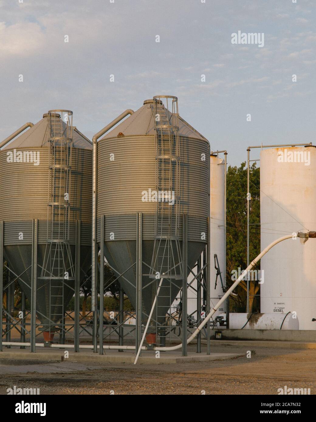 gas tanks on a farm in the central valley in golden light Stock Photo ...