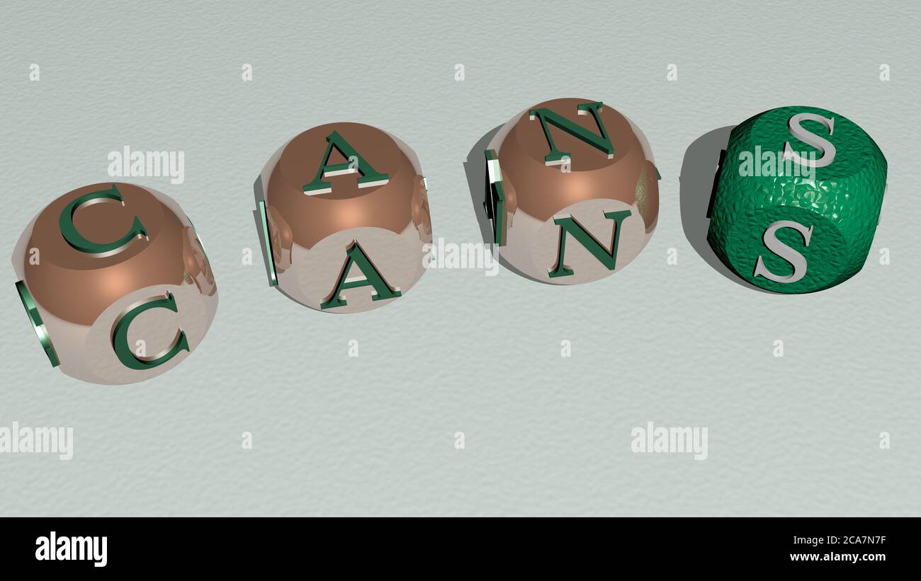 combination of cans built by cubic letters from the top perspective ...