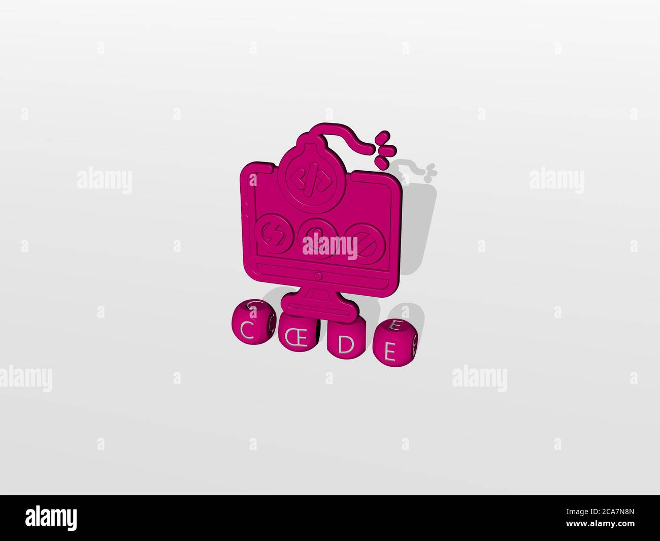 3D illustration of CODE graphics and text made by metallic dice letters ...