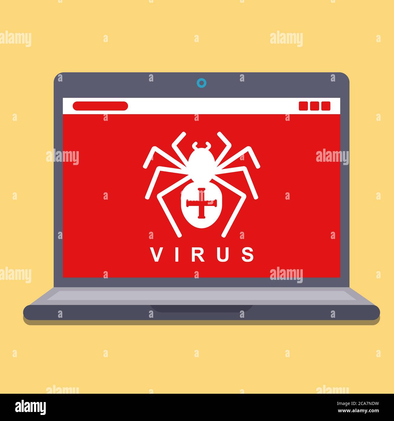 computer virus on a laptop. hacking spyware. flat vector illustration ...