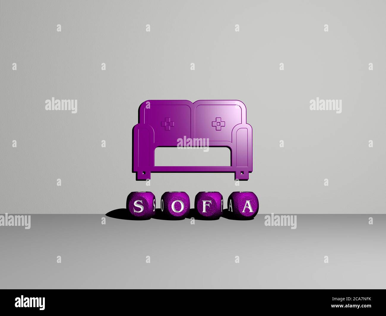 3D graphical image of SOFA vertically along with text built by metallic ...