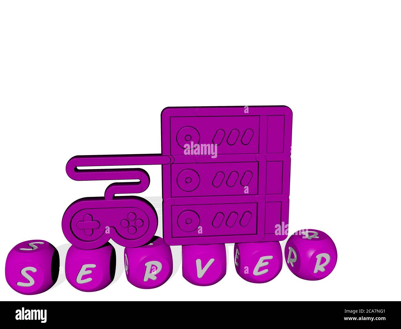 3D representation of server with icon on the wall and text arranged by ...