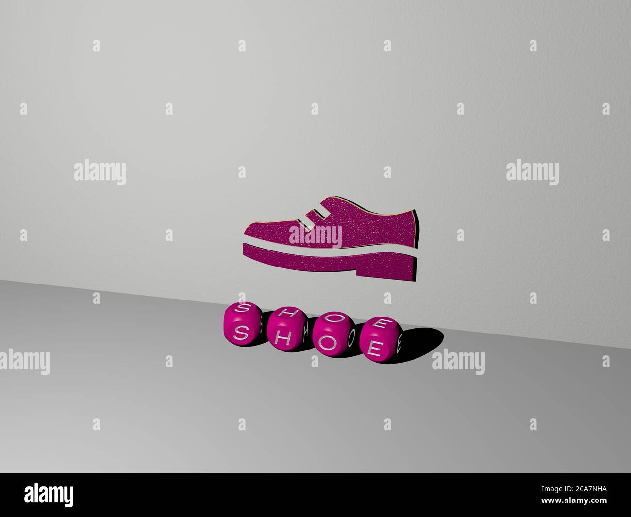 3D graphical image of SHOE vertically along with text built by metallic ...