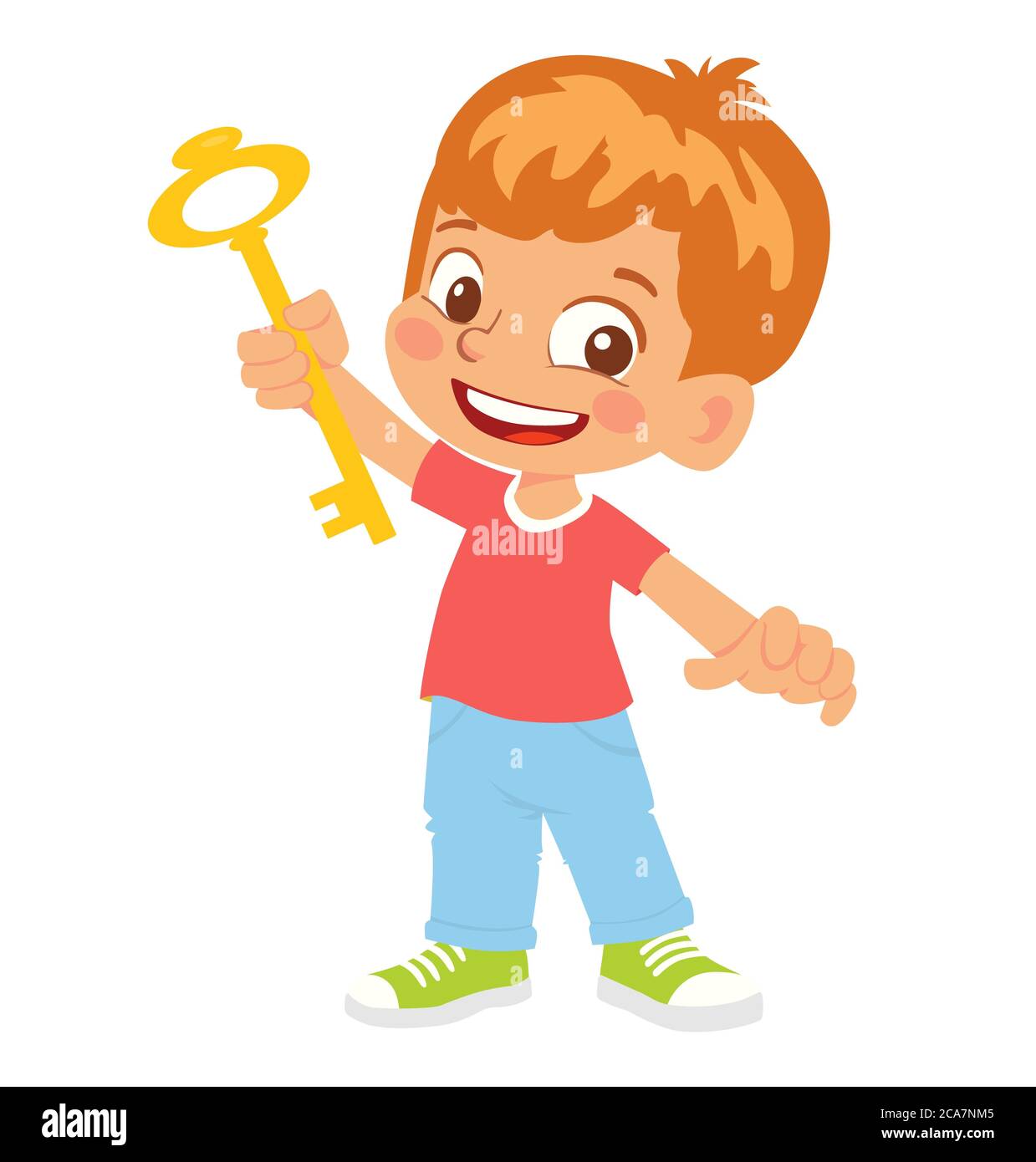 Boy holds key. Idea or solution concept Stock Photo - Alamy