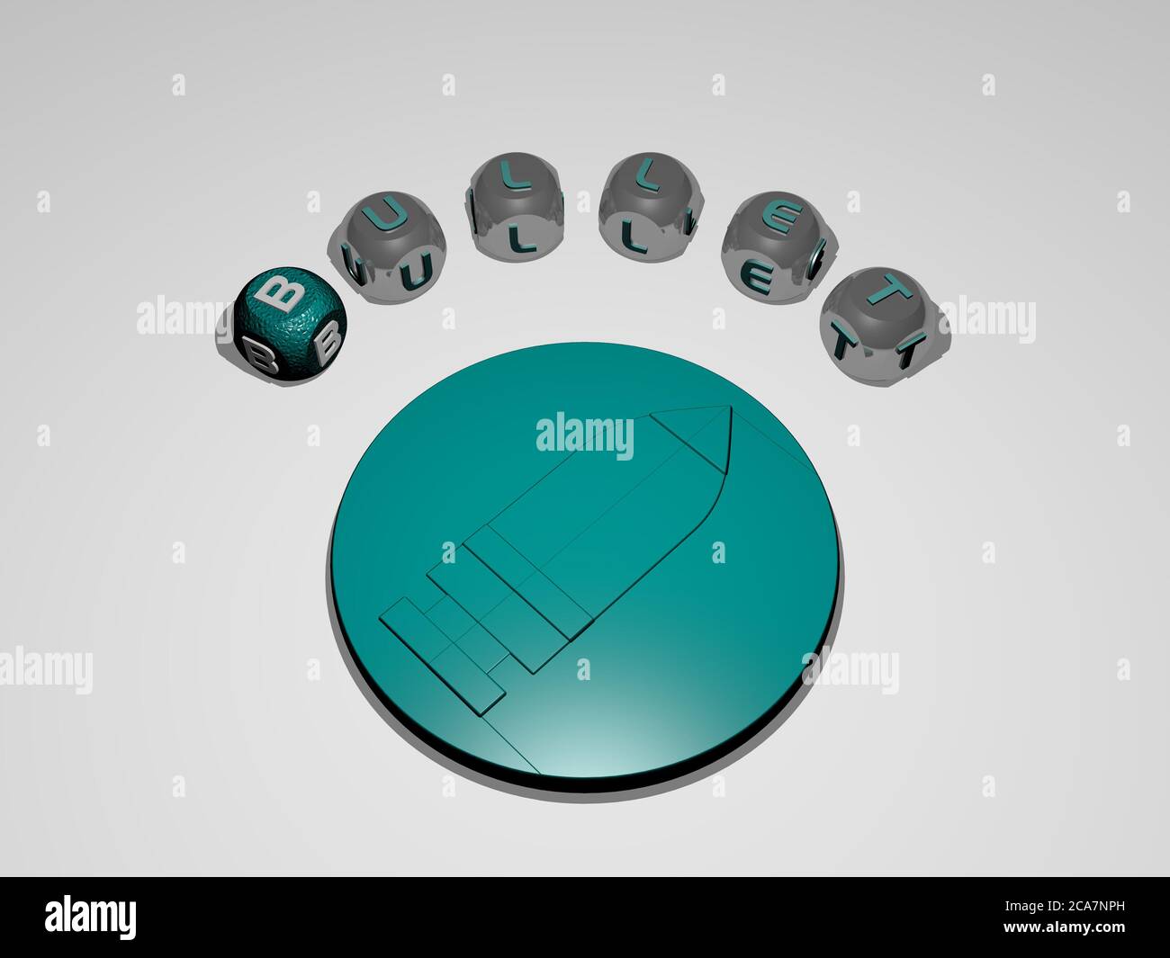 3D representation of bullet with icon on the wall and text arranged by ...